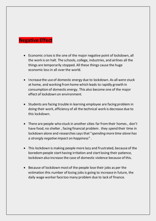 Lockdown negative and positive points | DOCX | Infectious Diseases ...