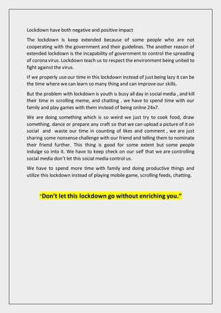 Lockdown negative and positive points | DOCX | Infectious Diseases ...