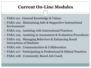 Paraeducator Professional Development: On-Line Style! | PPT