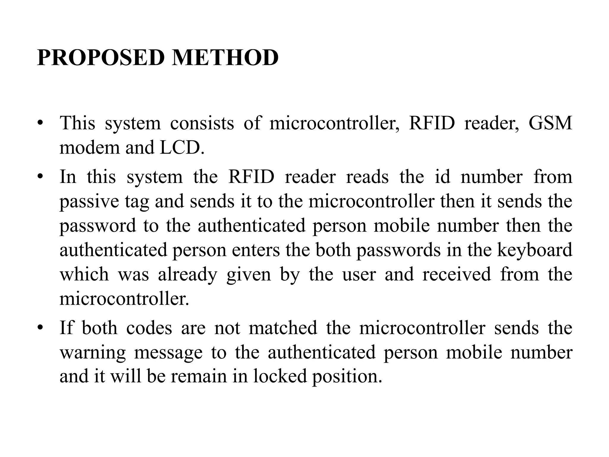 Locker opening and closing system using rfid password and gsm | PPTX