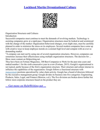 Lockheed Martin Organizational Culture | PDF