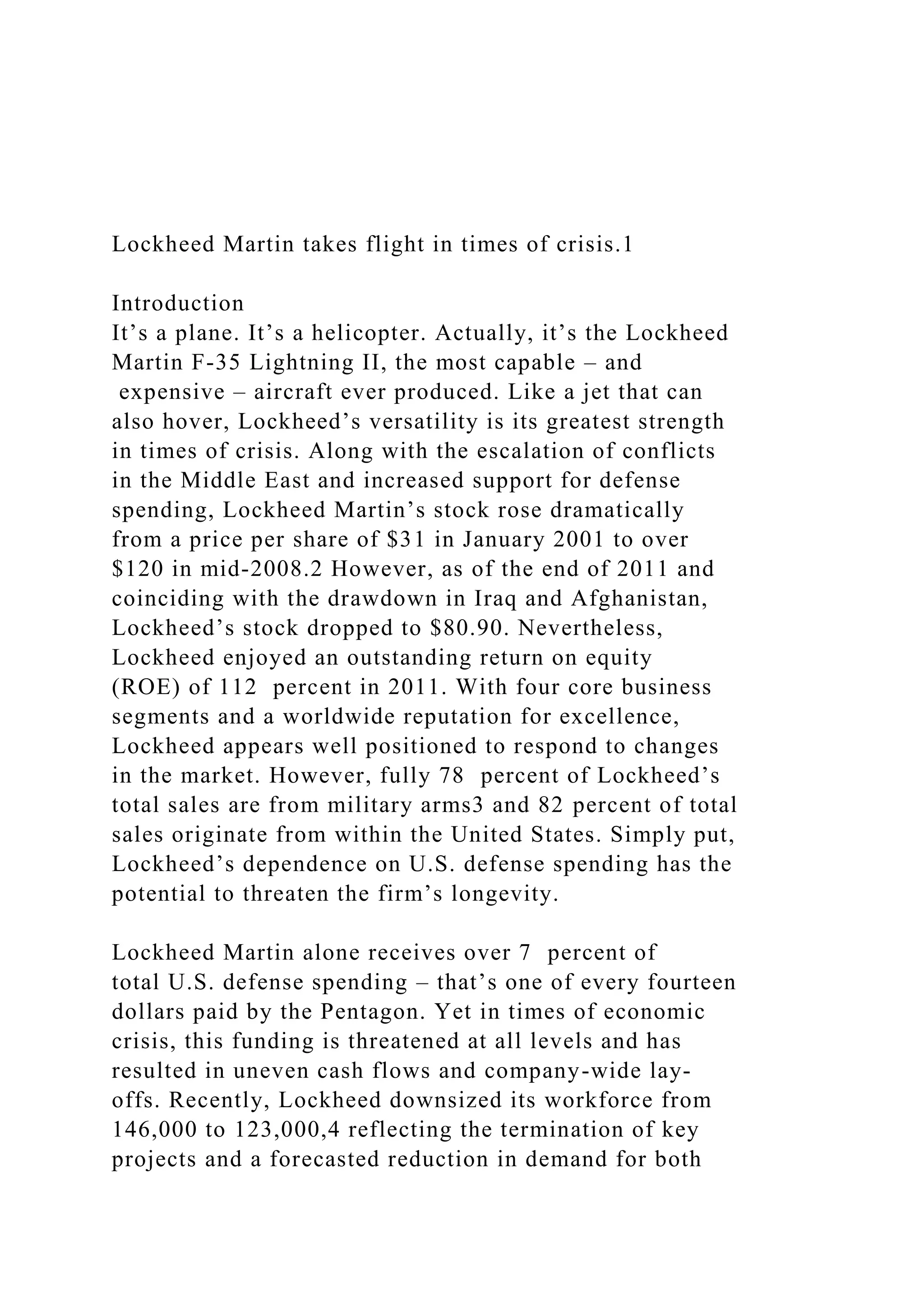 Lockheed Martin takes flight in times of crisis.1Introduct.docx