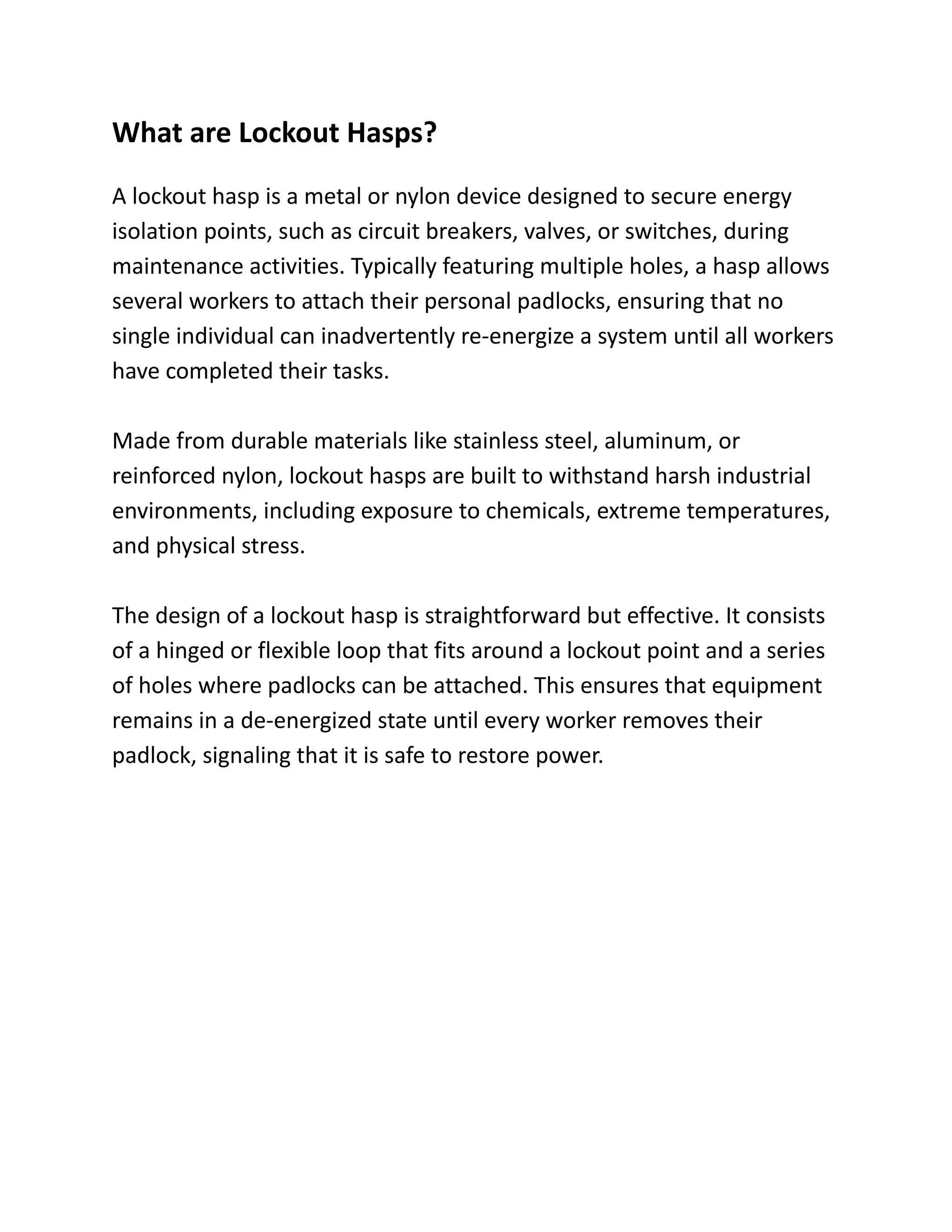 Lockout Hasps Your Key to Effective Energy Isolation and Employee ...