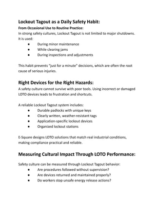 Transforming Workplace Safety Culture Through Effective Lockout Tagout ...