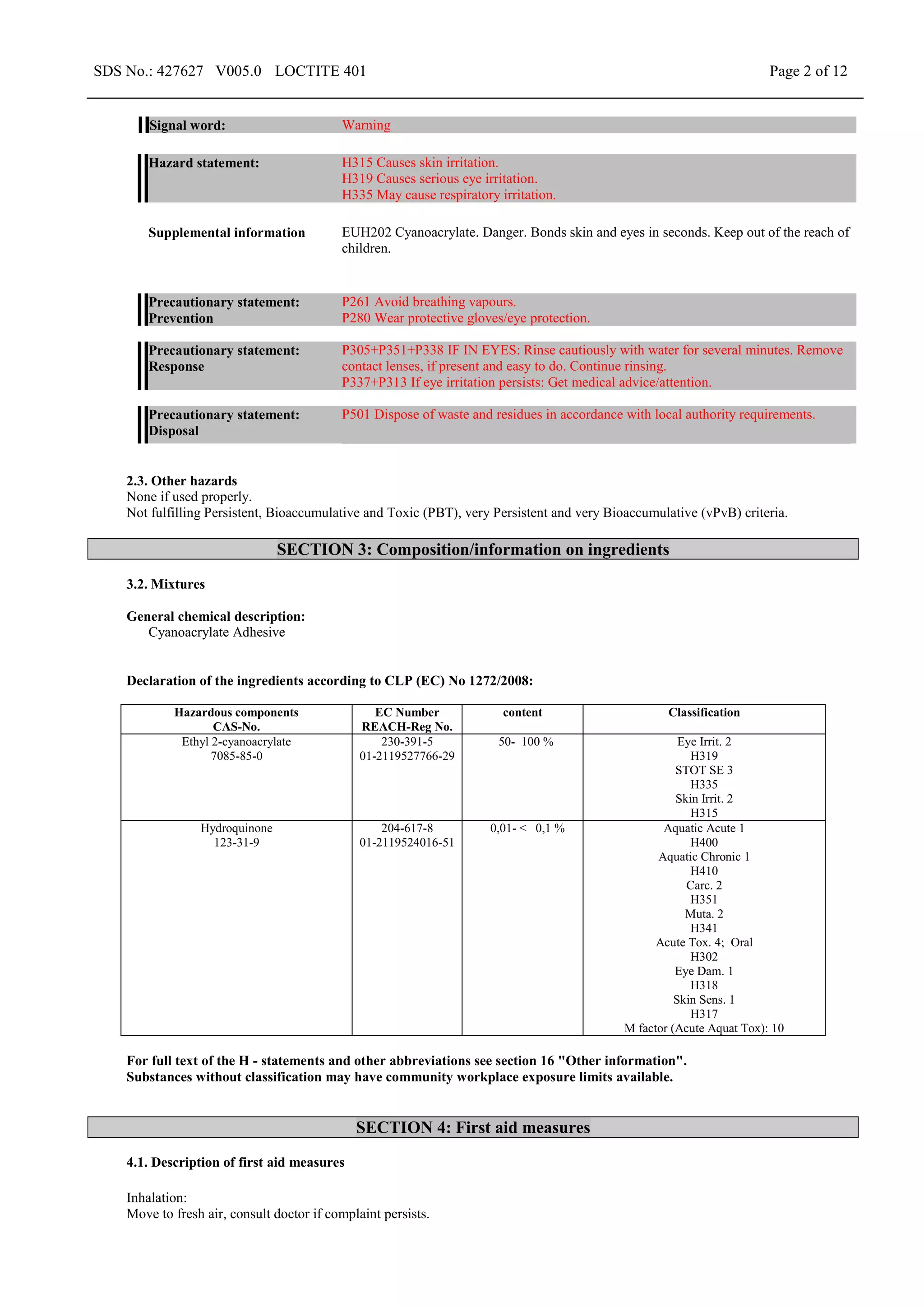 Loctite 401 msds | PDF