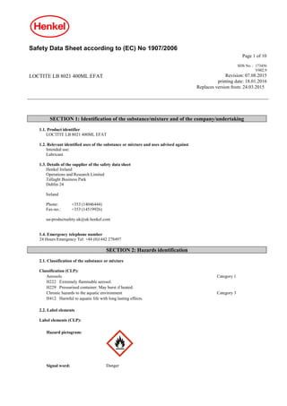 Loctite lb 8021 400ml msds 1727641 | PDF