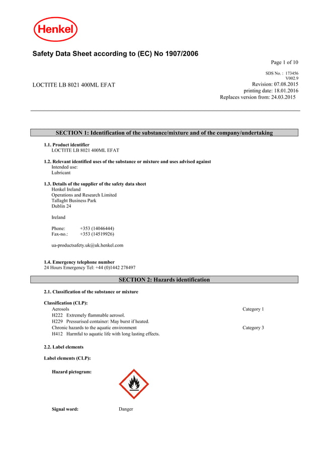 Loctite lb 8021 400ml msds 1727641 | PDF