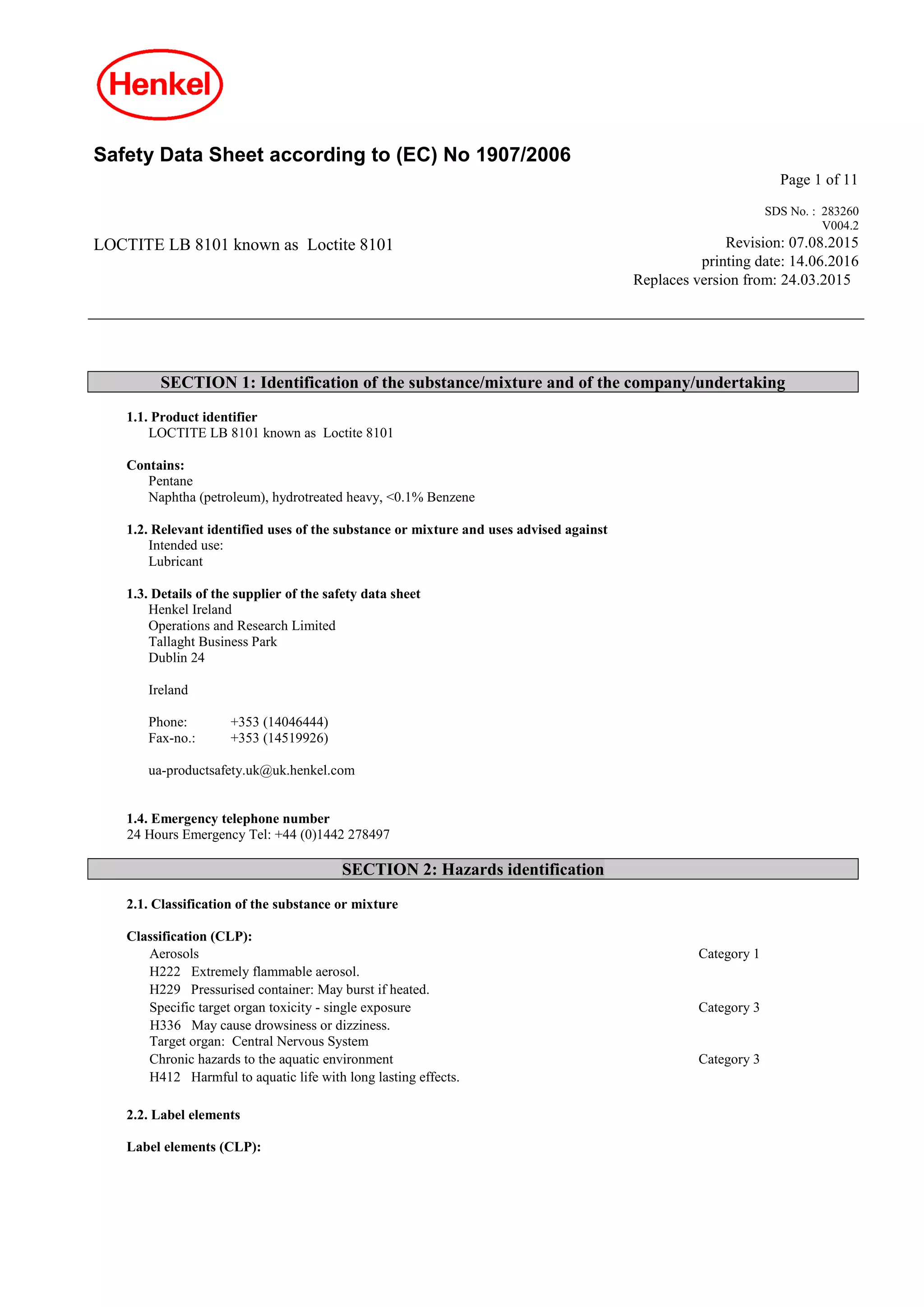 Loctite lb 8101 400 ml msds 303134 | PDF