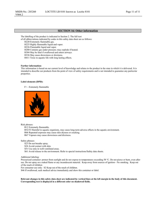 Loctite lb 8101 400 ml msds 303134 | PDF | Eye and Vision Conditions | Diseases and Conditions