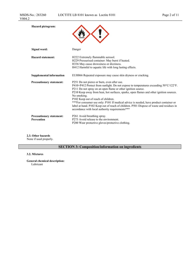 Loctite lb 8101 400 ml msds 303134 | PDF | Eye and Vision Conditions | Diseases and Conditions