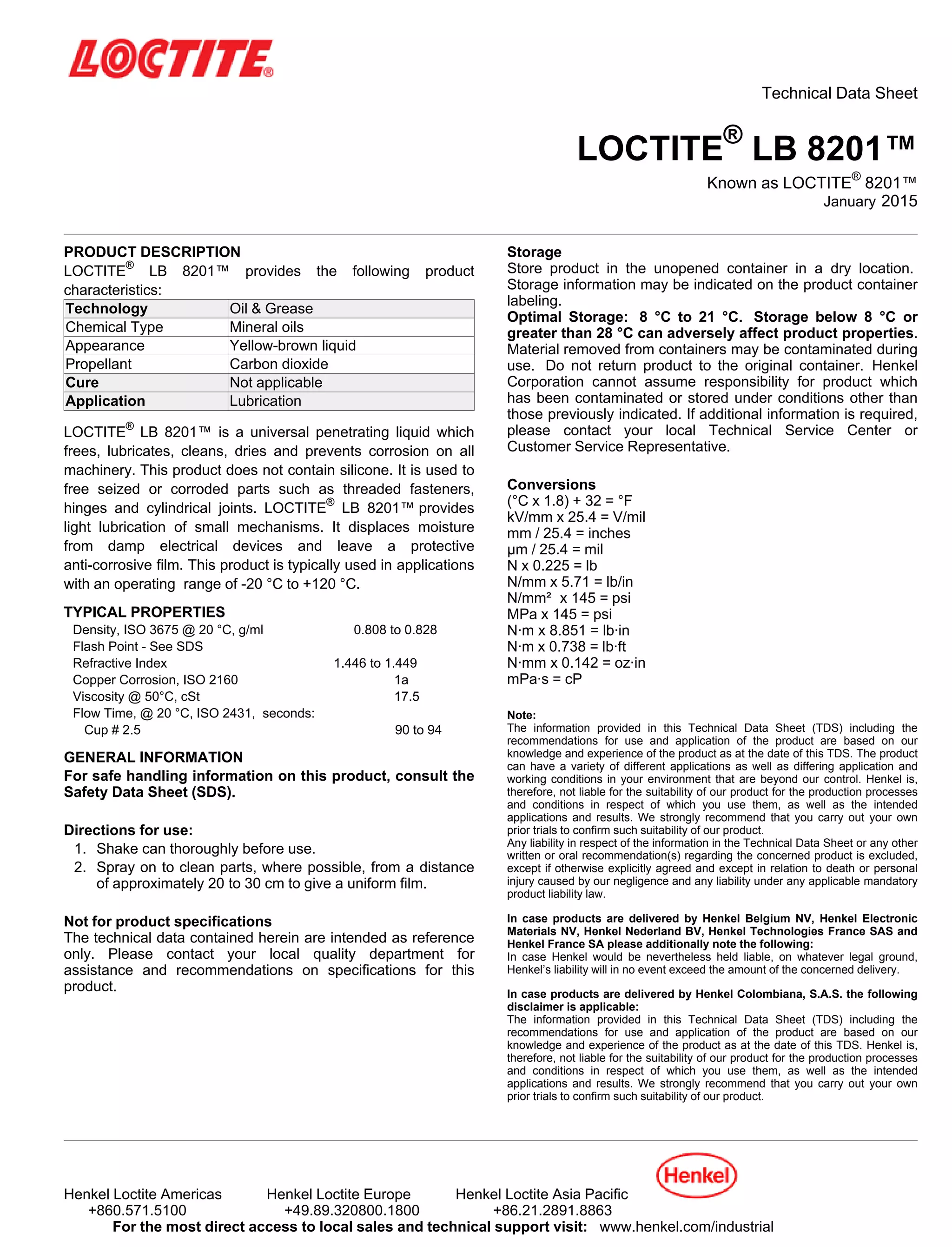 Loctite lb 8201 tds | PDF | Chemistry | Science