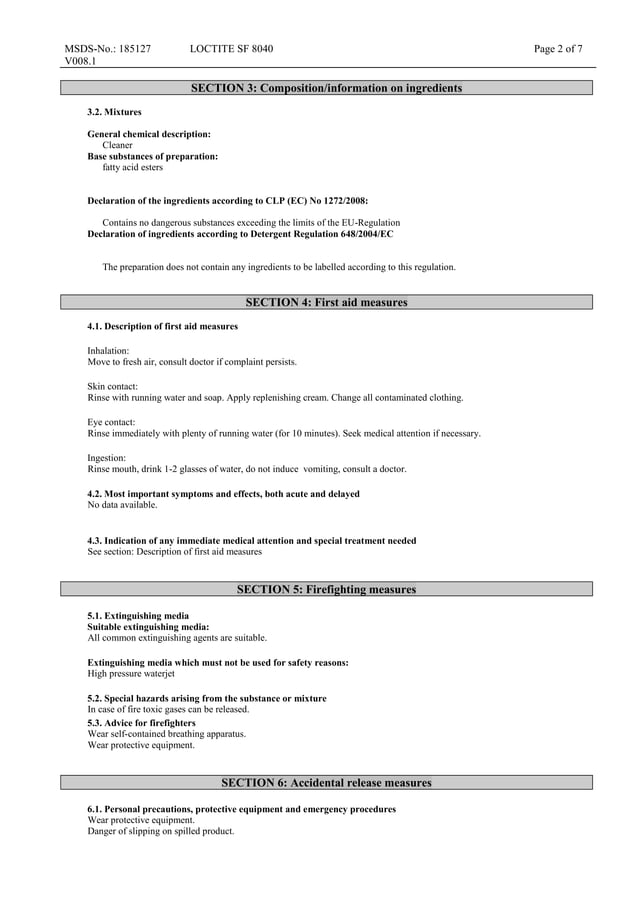 Loctite sf 8040 msds | PDF | First Aid | Injuries