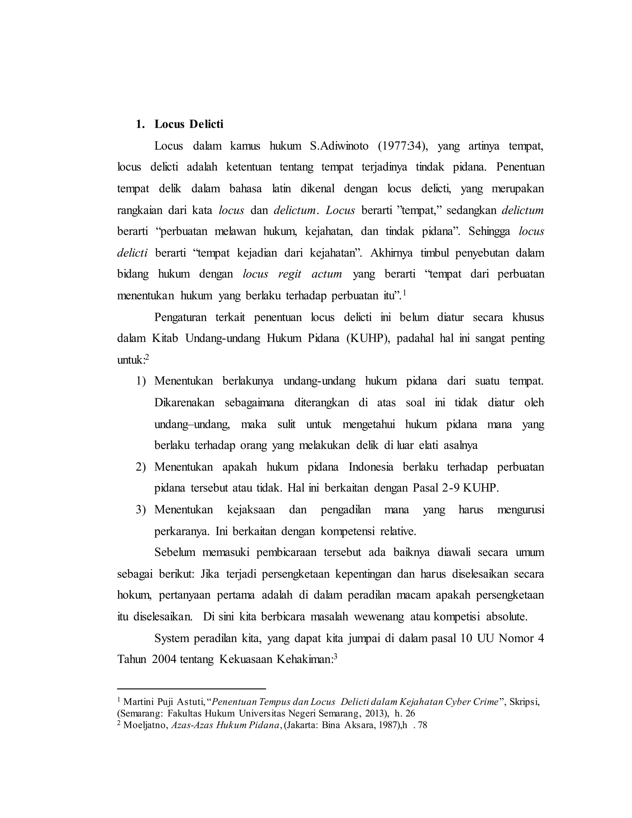 Locus Delictie dalam Hukum Pidana | DOCX
