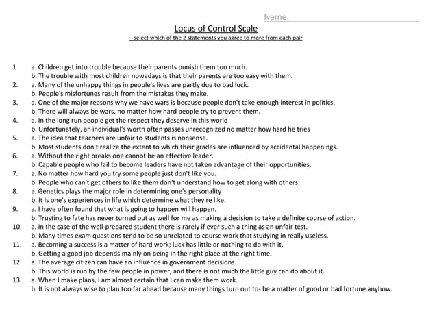 Locus of control scale | PDF | Career Advice | Careers