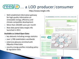 LOD Best practise: reegle.info and OpenEI | PPTX | Databases | Computer Software and Applications