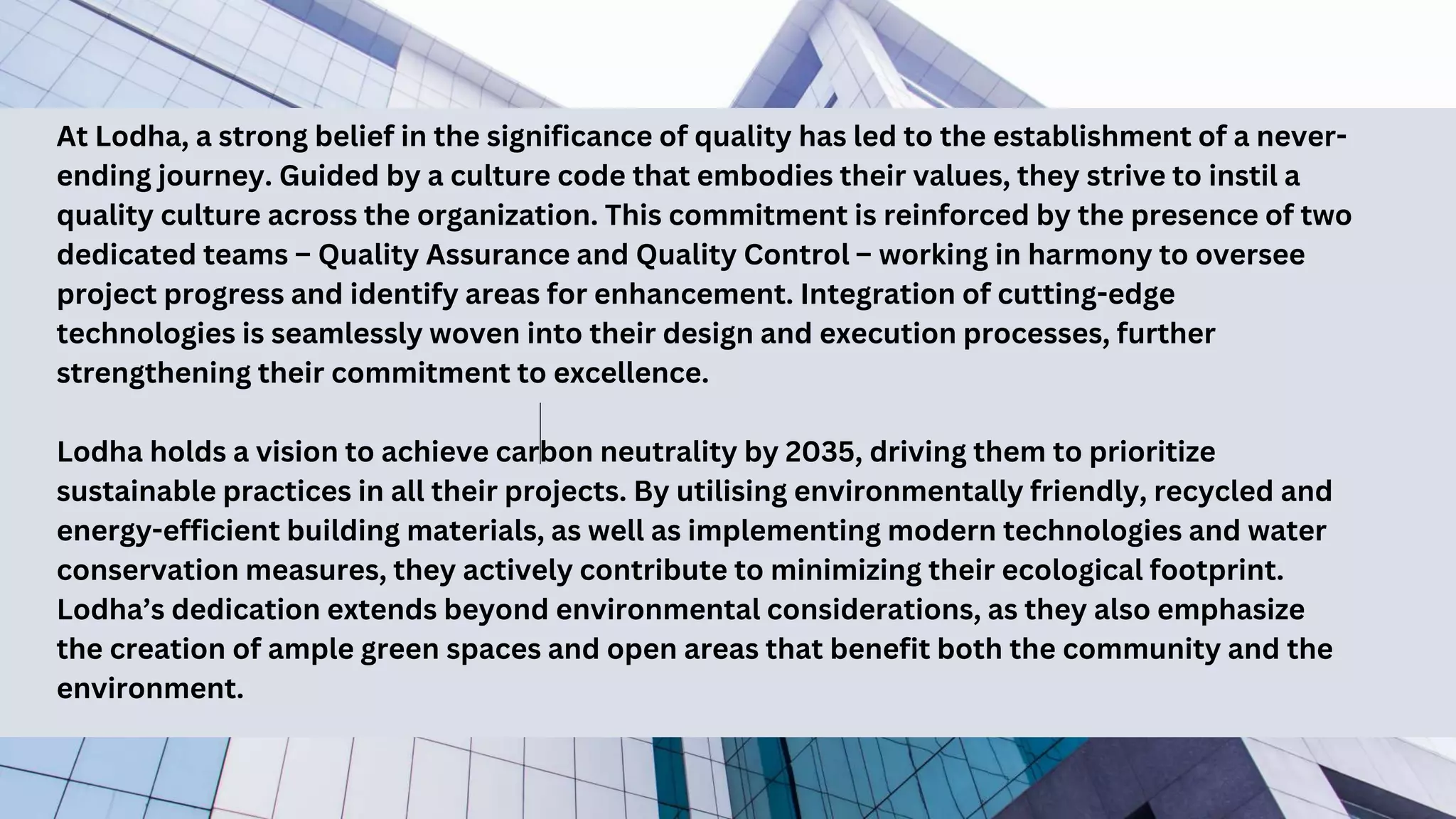 Lodha’s Commitment To Ensure Quality | PPTX