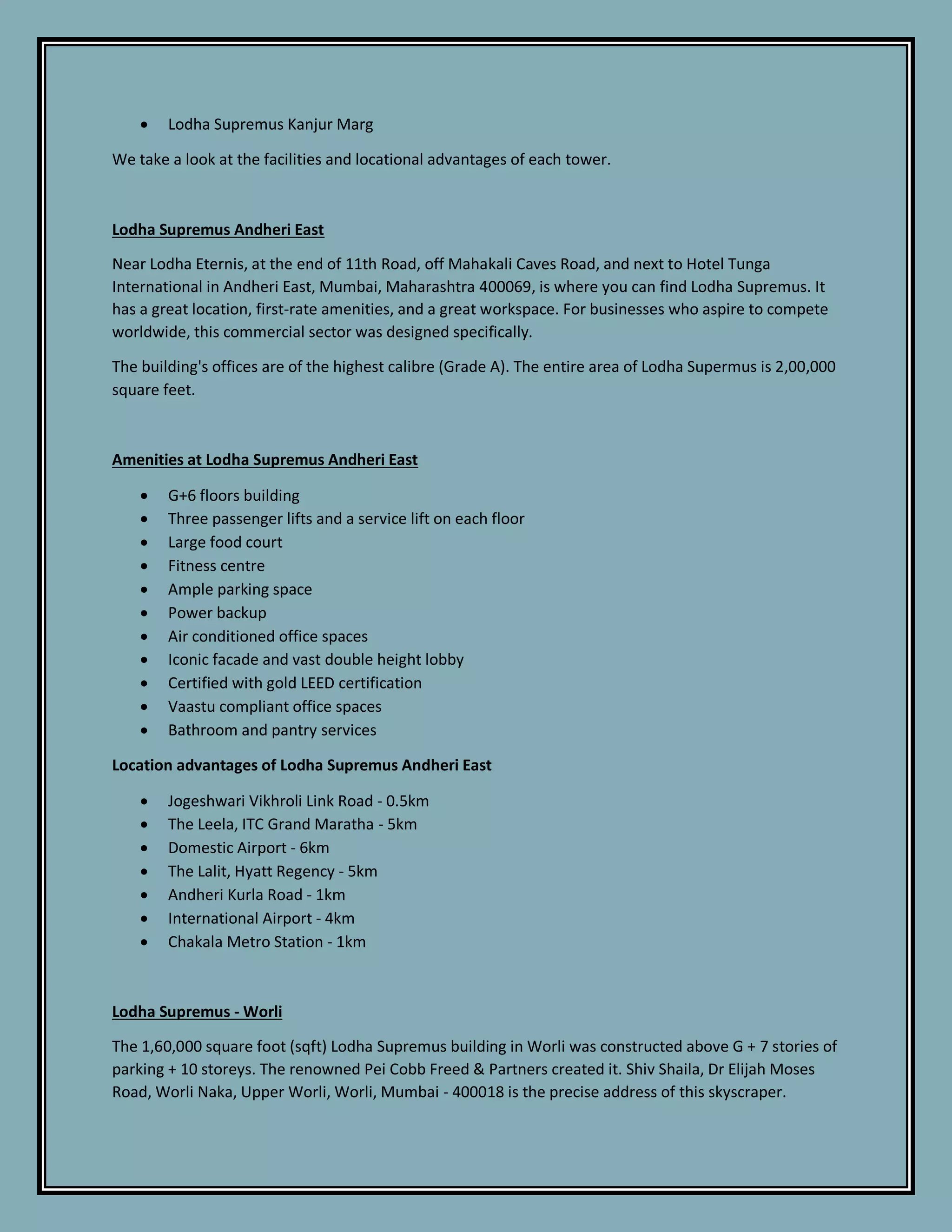 Lodha Supremus Mumbai.pdf | Asia Travel | Travel Locations