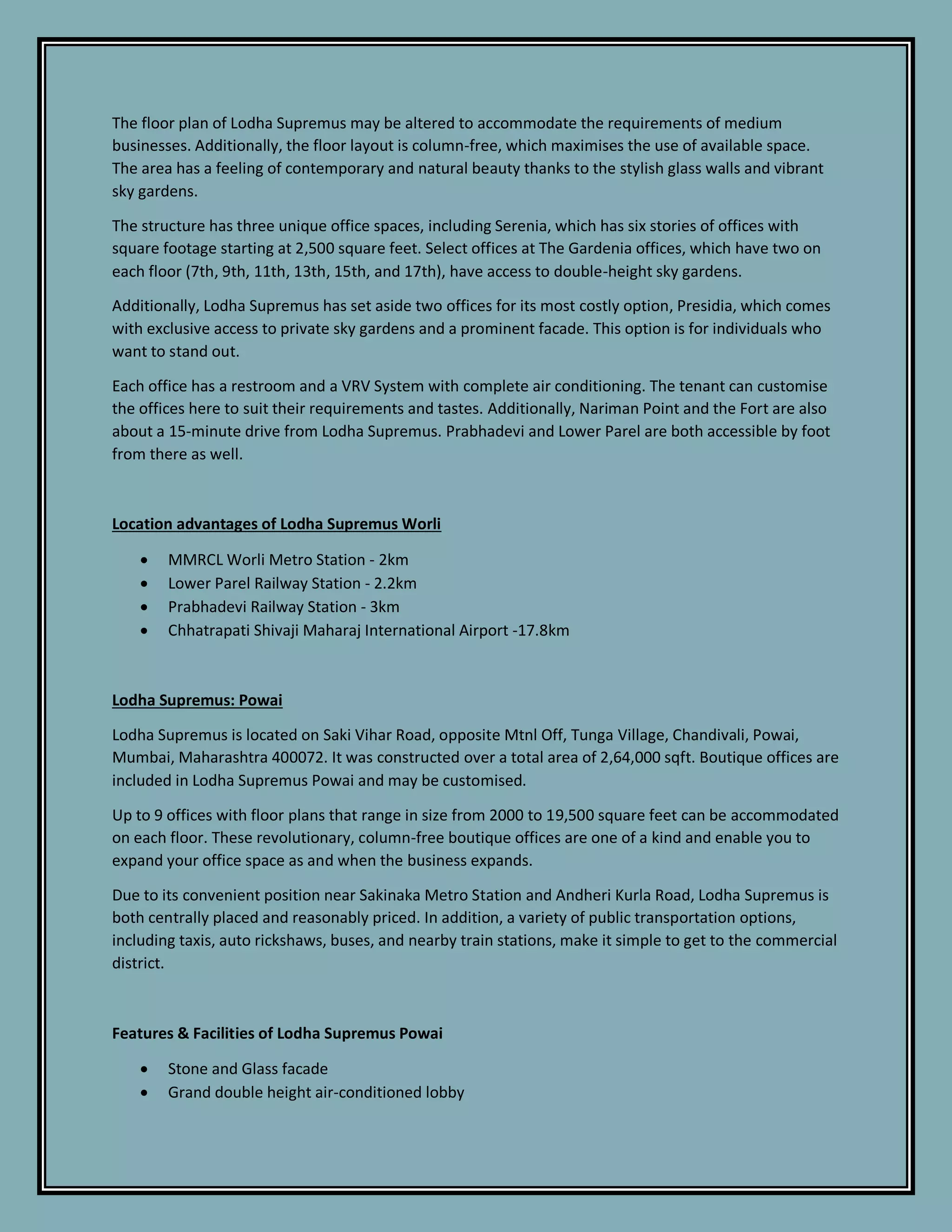 Lodha Supremus Mumbai.pdf | Asia Travel | Travel Locations