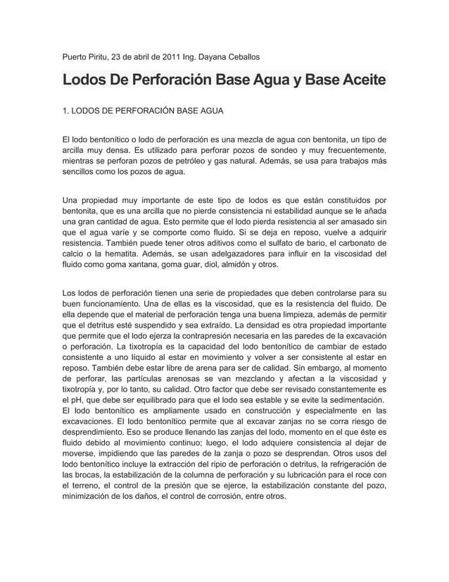 Lodos de perforacion base agua y base aceite | PDF
