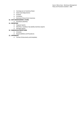 warehouse sample warehouse management policy and procedures guidelines ...
