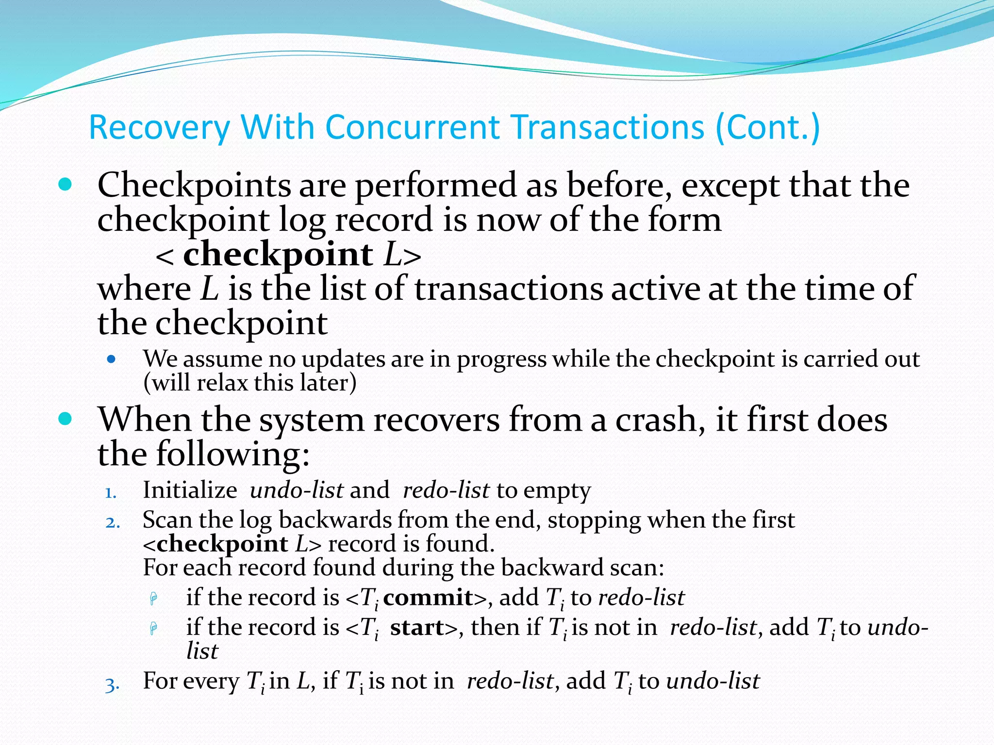 Log Based And Recovery With Concurrent Transaction Pptx Databases