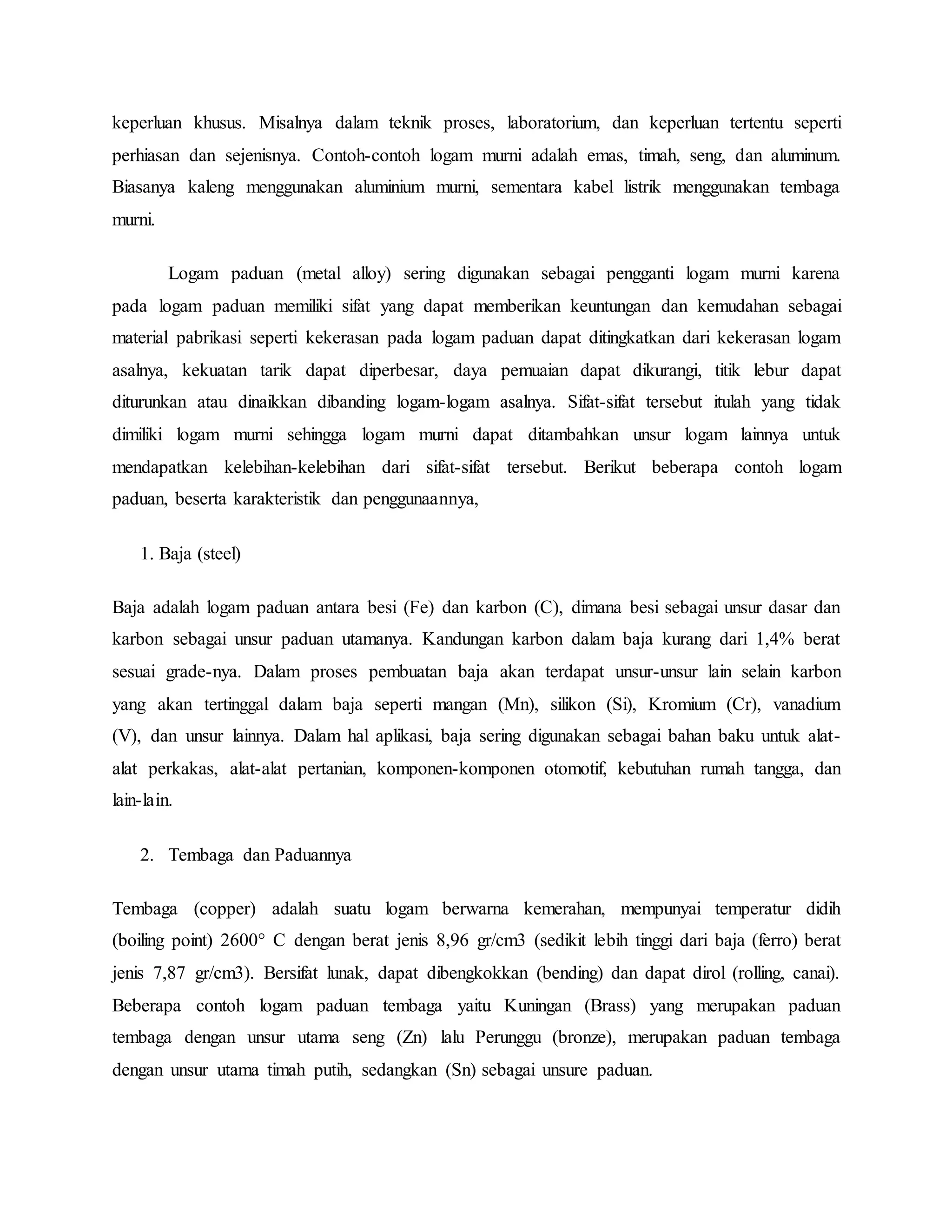 Makalah Logam murni dan logam paduan | DOCX