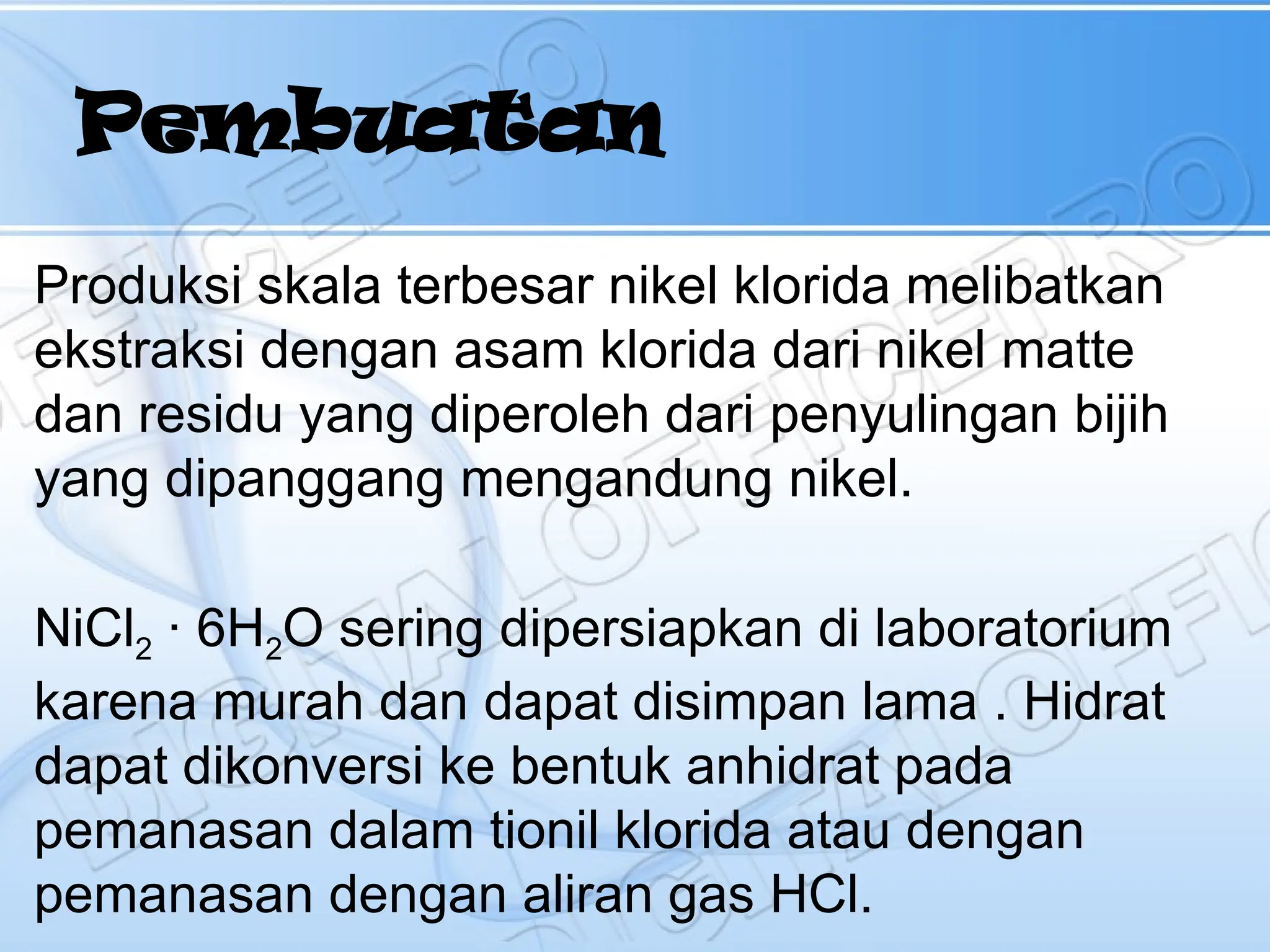 Logam Nikel, sifat kimia fisika beserta persenyawaannya | PPTX