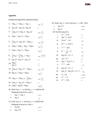 Logarithm exercise | DOCX