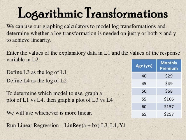 Logarithmic transformations Logarithmic transformations
