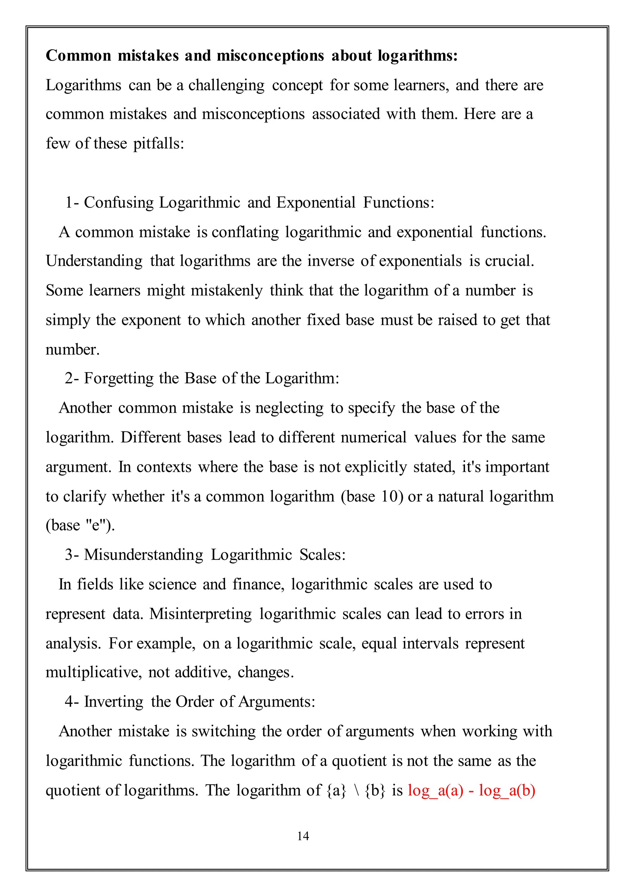 Logarithms in mathematics maths log loga | PDF