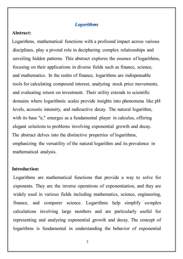 Logarithms in mathematics maths log loga | PDF