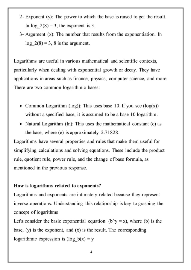Logarithms in mathematics maths log loga | PDF