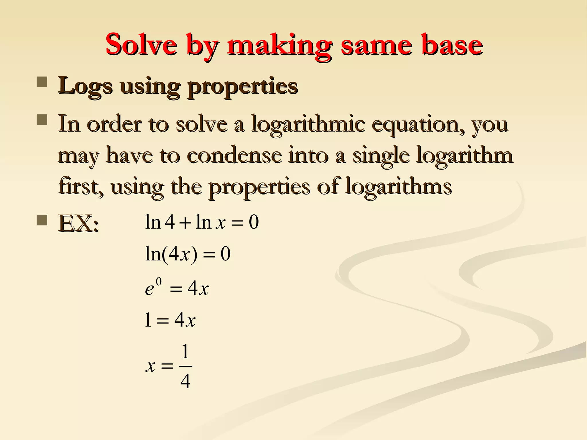 Logarithms and exponents solve equations | PPT