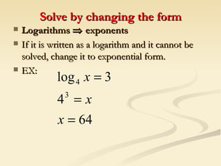Logarithms and exponents solve equations | PPT