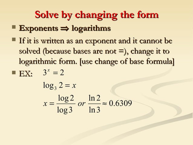Logarithms and exponents solve equations | PPT