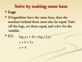 Logarithms and exponents solve equations | PPT