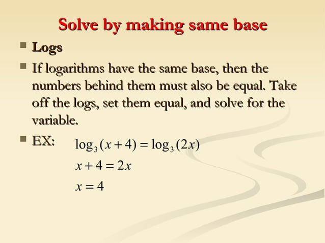 Logarithms and exponents solve equations | PPT
