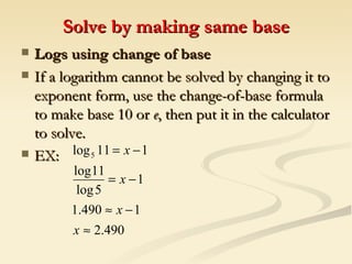 Logarithms and exponents solve equations | PPT