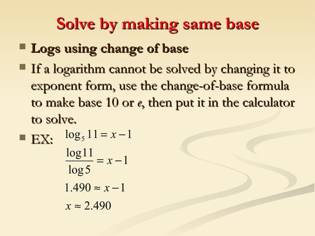 Logarithms and exponents solve equations | PPT