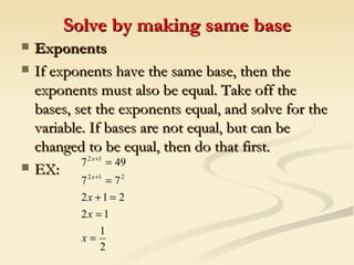 Logarithms and exponents solve equations | PPT
