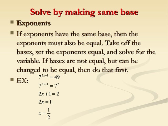 Logarithms and exponents solve equations | PPT
