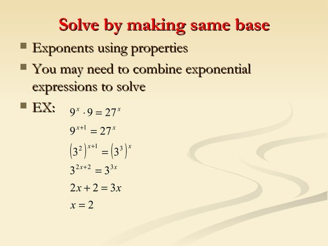 Logarithms and exponents solve equations | PPT