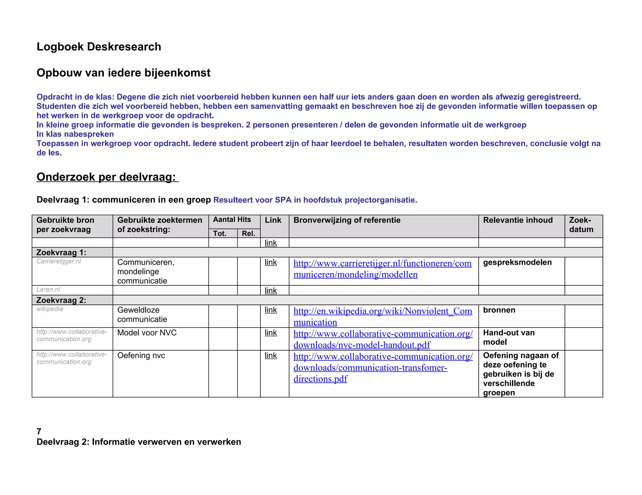 Logboek zoekproces informatievaardigheden (1) | DOC