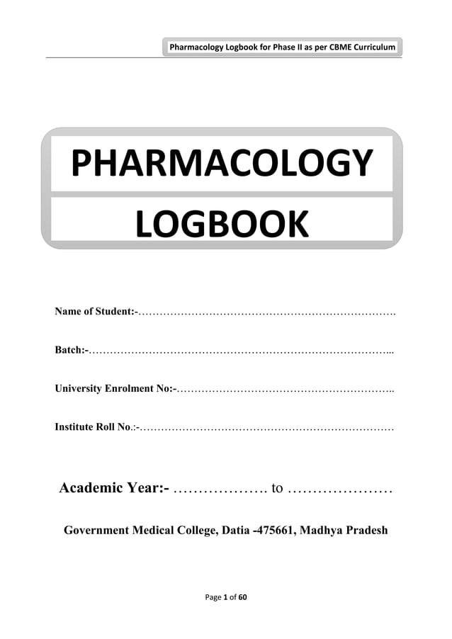 LOGBOOK PHARMACOLOGY - 29-03-2021 - GMC DATIA | PDF | Educational ...