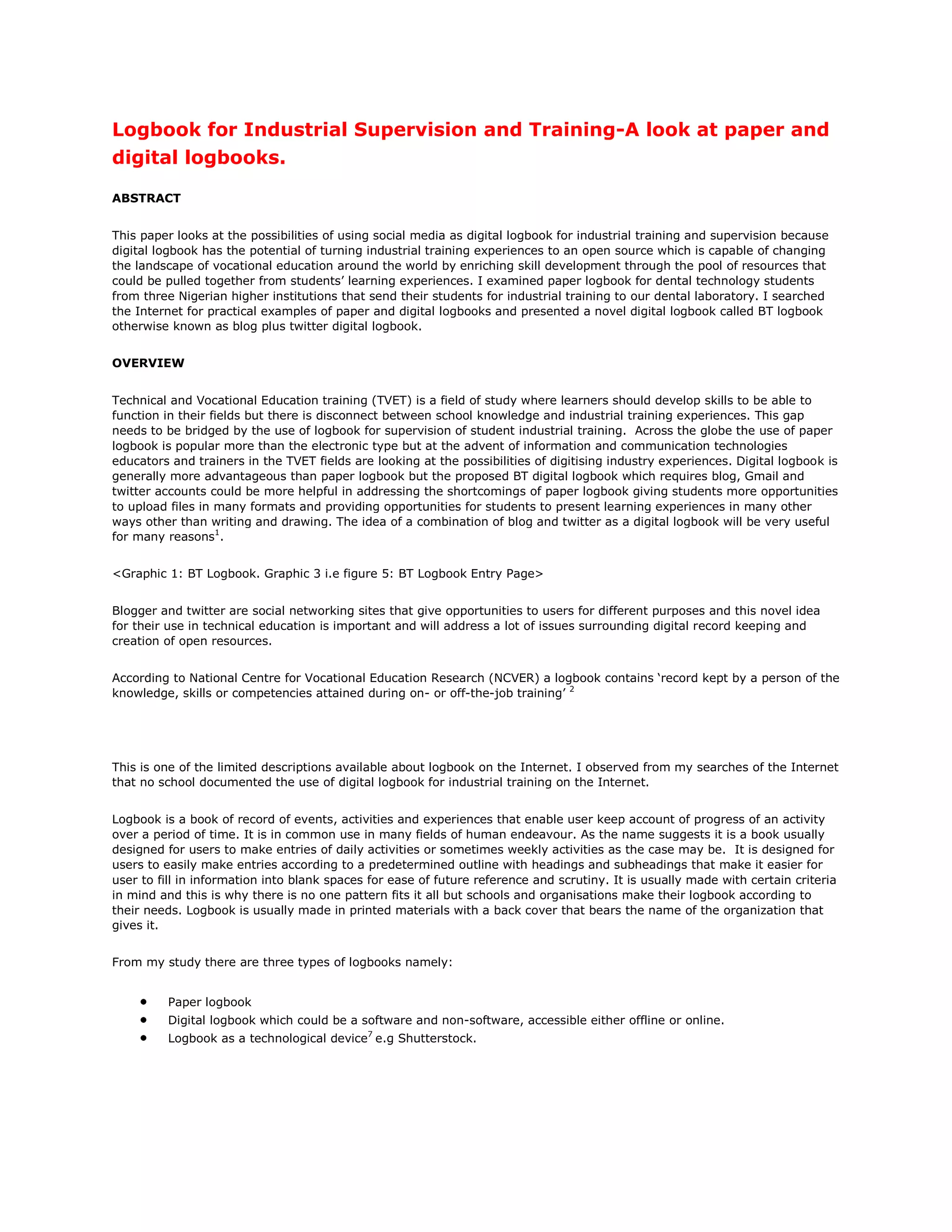 Logbook for industrial supervision and training | DOCX