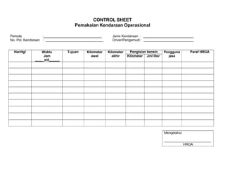 Logbook Kendaraan Operasional perusahaan | DOCX