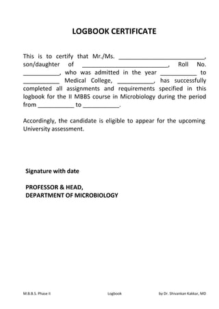 Microbiology Logbook for MBBS Phase II Students | PDF