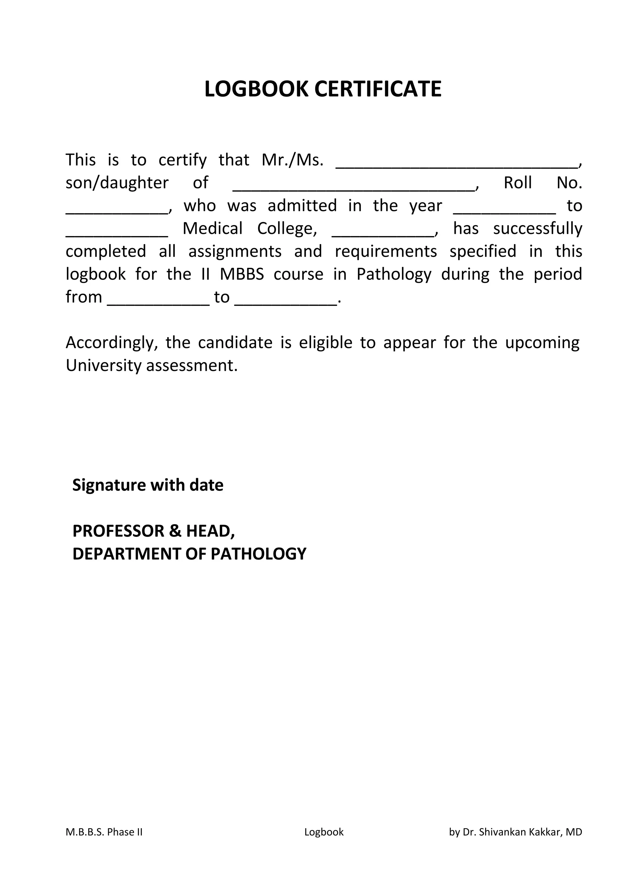 Pathology Logbook for MBBS Phase II Students | PDF