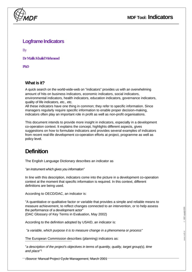 Logframe _indicators__by_dr_malik_khalid_mehmood_ph_d | PDF