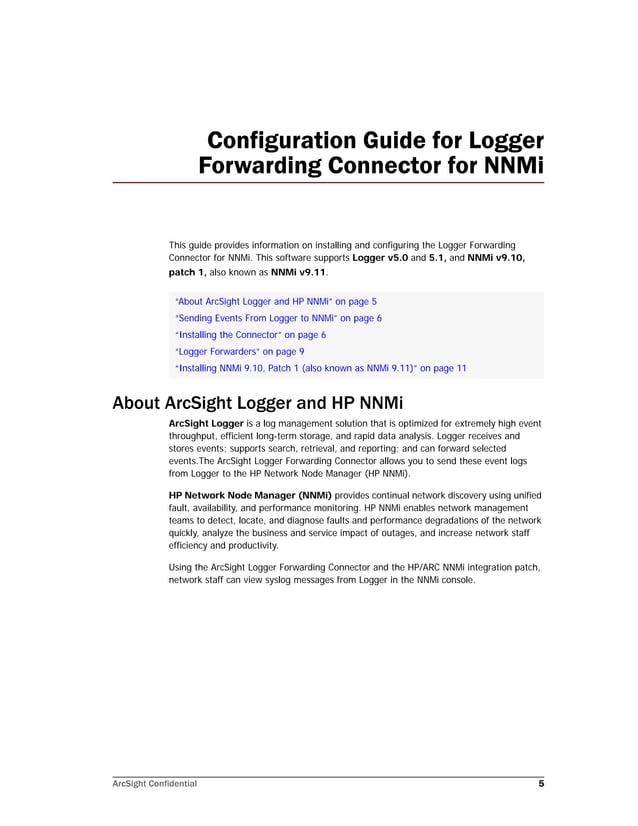 ArcSight Logger Forwarding Connector for HP Network Node Manager i | PDF